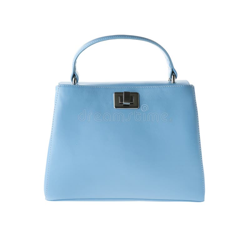 Stylish Light Blue Woman`s Bag Isolated on White Stock Image - Image of ...
