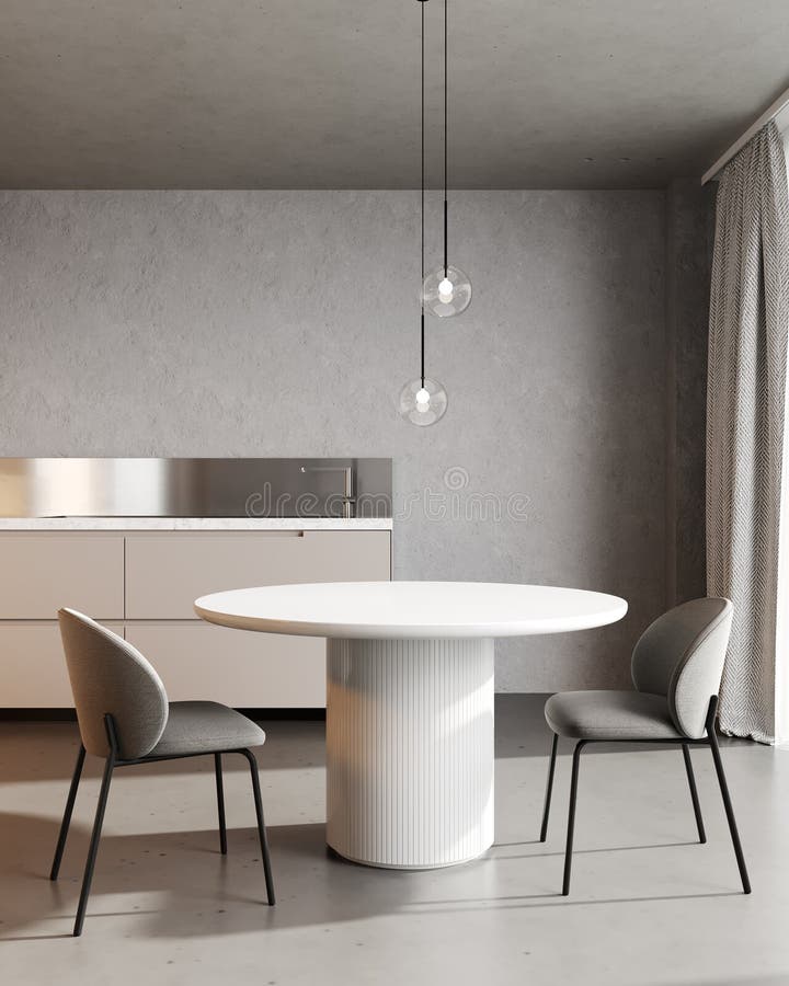 Stylish Light Kitchen Interior with Dining Area, 3d Rendering Stock ...
