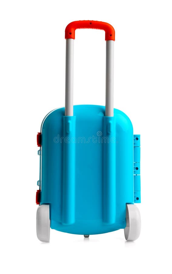 Stylish Little Blue Suitcase on White Stock Image - Image of handle ...