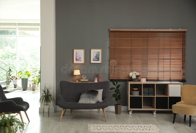 Living Room and Hall in Spacious House. Interior Design Stock Photo ...