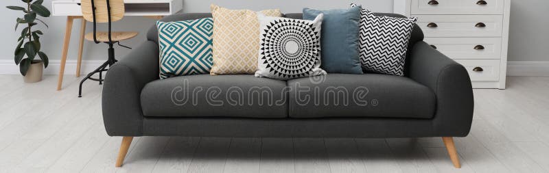Stylish Living Room Interior with Comfortable Sofa. Banner Design Stock ...