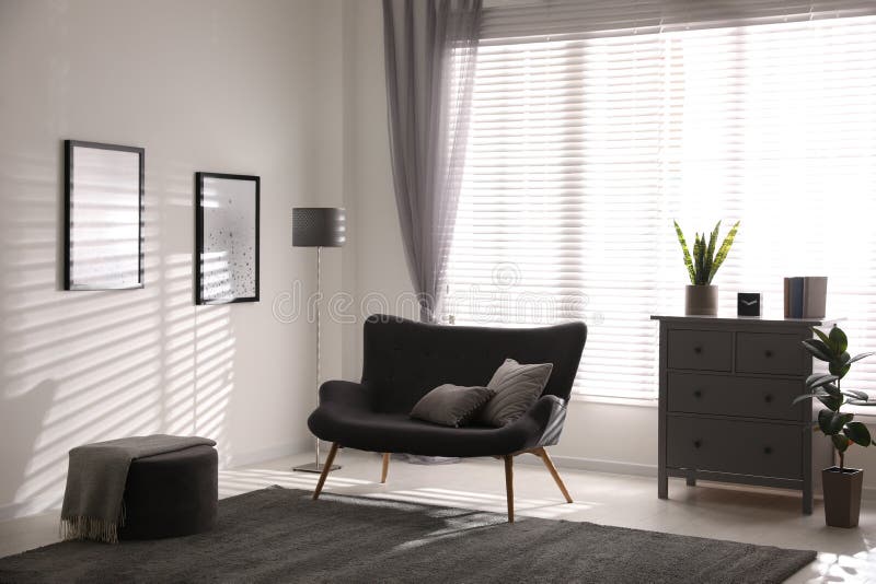 Stylish Living Room Interior with Sofa Near Window Stock Image - Image ...