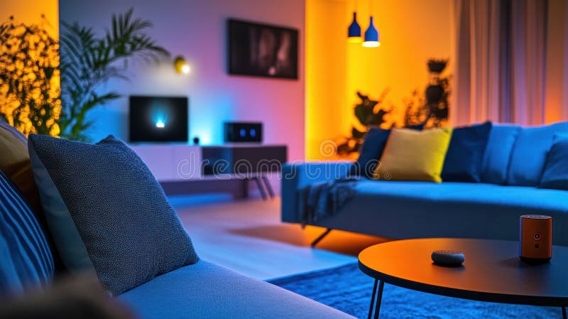 Stylish Living Room with Smart Speakers and Dynamic Lighting Changes by ...