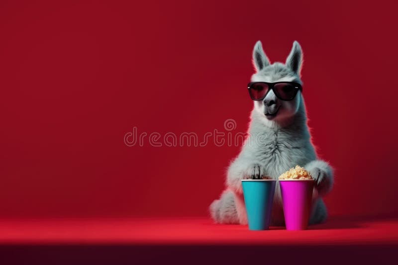 Stylish Llama Hipster with Popcorn in Cinema, Generative AI Stock ...