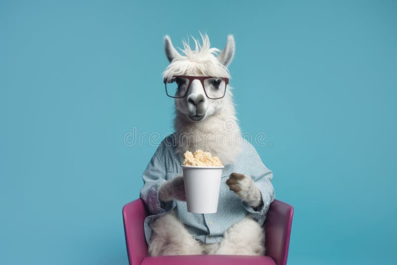Stylish Llama Sitting on a Chair with Popcorn, Generative AI Stock ...