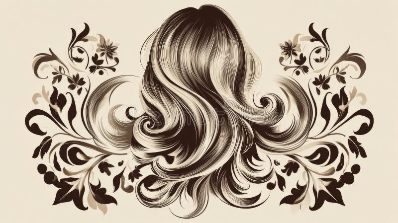 Elegant Long Hairstyle Design Featuring Intricate Floral Patterns in ...