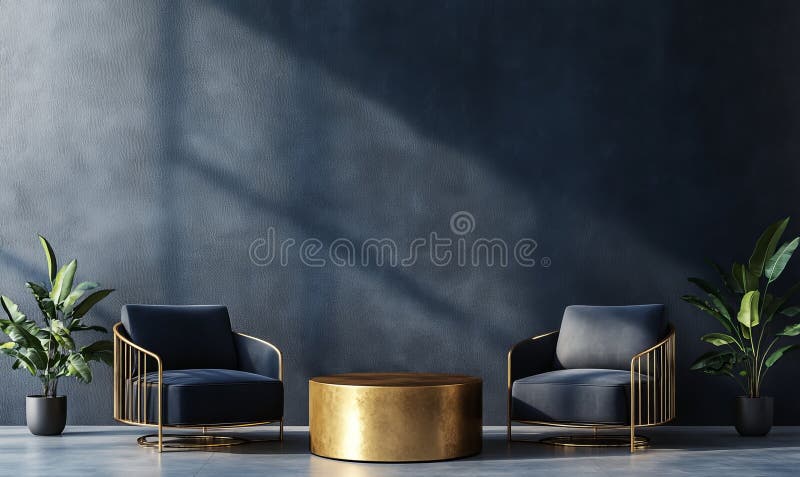 Stylish Lounge Interior in a Living Room with a Concrete Wall Texture ...