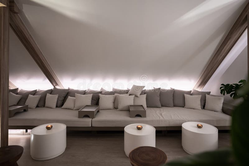 Stylish Lounge Seating Area Setting in Modern Style with Full Pillows ...