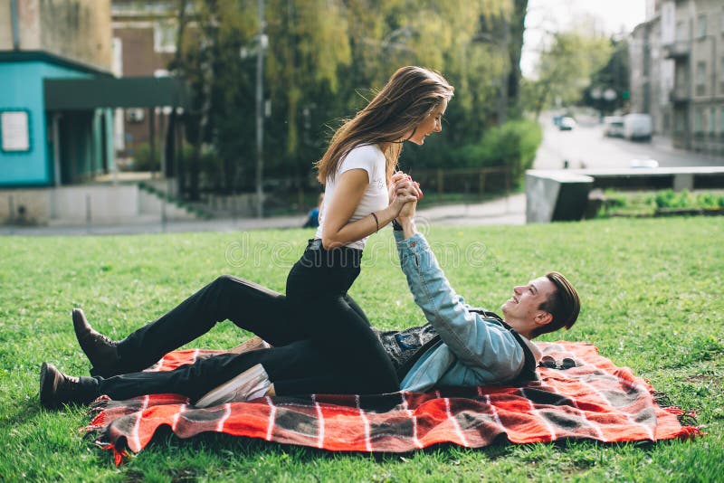 Stylish, Loving Couple Enjoying at the Park Stock Image - Image of ...