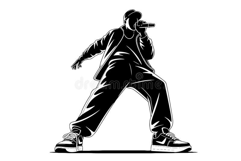 Stylish Male Rapper Singing with Microphone in Dynamic Pose Stock ...