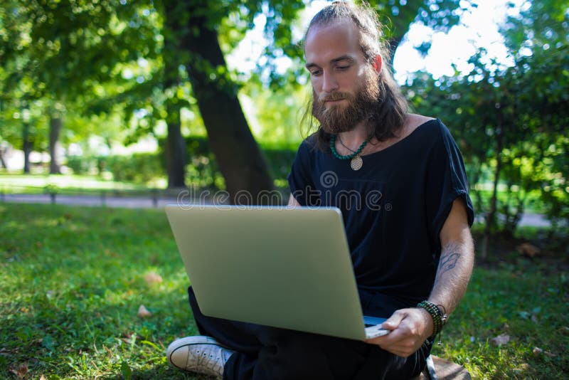 Stylish Man Blogger Using Notebook for Creating Article Stock Image ...