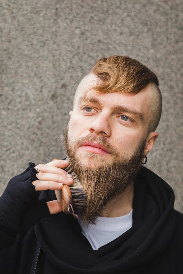 Stylish Man Brushing His Beard Stock Image - Image of caucasian ...