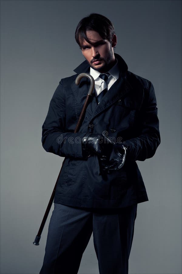 Stylish man with cane stock photo. Image of couture, male - 32995580