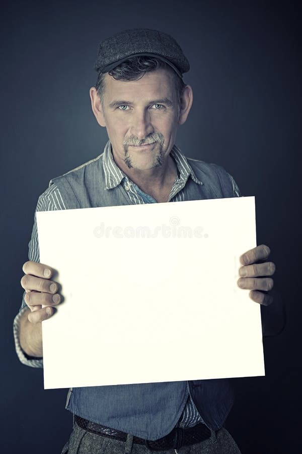 Stylish Man Holding a White Sign Stock Photo - Image of blank, portrait ...