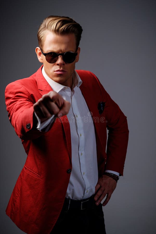 Stylish man in red jacket stock image. Image of hairstyle - 89472369