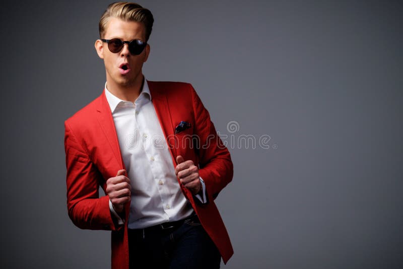 Stylish man in red jacket stock photo. Image of adult - 89472466