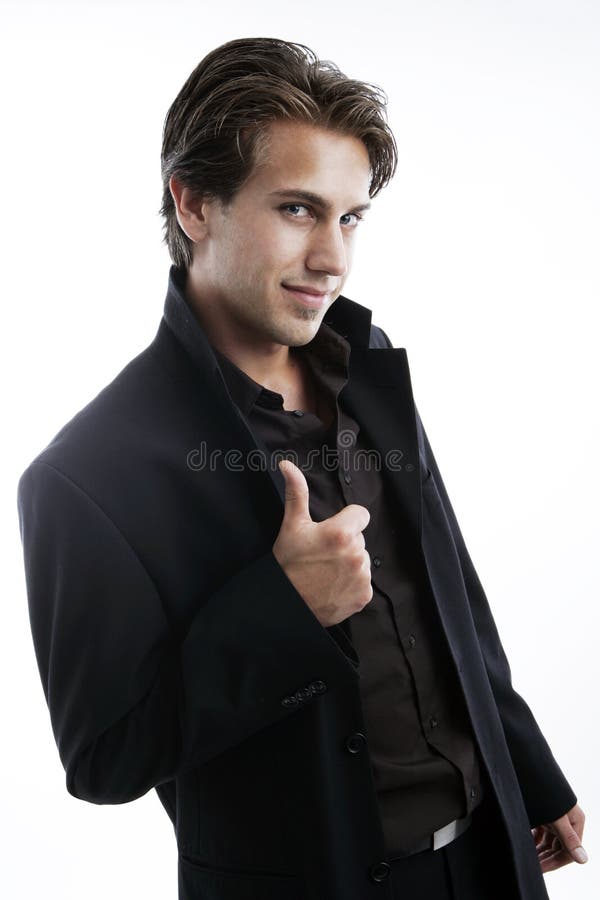 Stylish Man with Thumbs Up Sign Stock Image - Image of friendly, sign ...