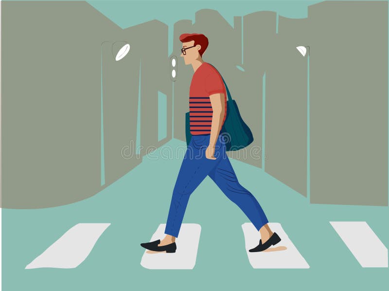 A Stylish Man Walking Across Cross Walk Stock Vector - Illustration of ...