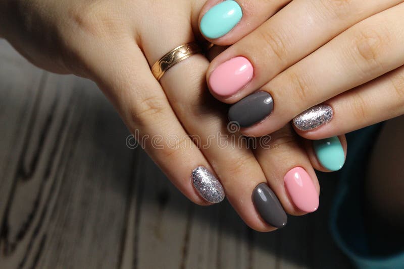 Stylish Manicure with a Design Stock Photo - Image of female, polish ...