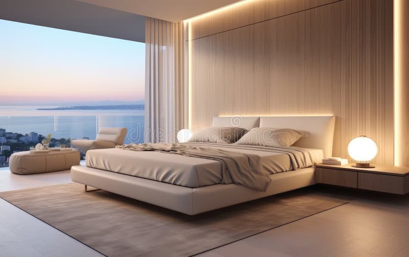Stylish Master Bedroom Interior with Light Walls, Comfortable Double ...
