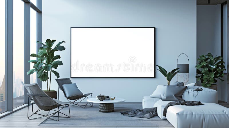 A Stylish Media Wall with a Blank Screen LCD, Integrated into a White ...
