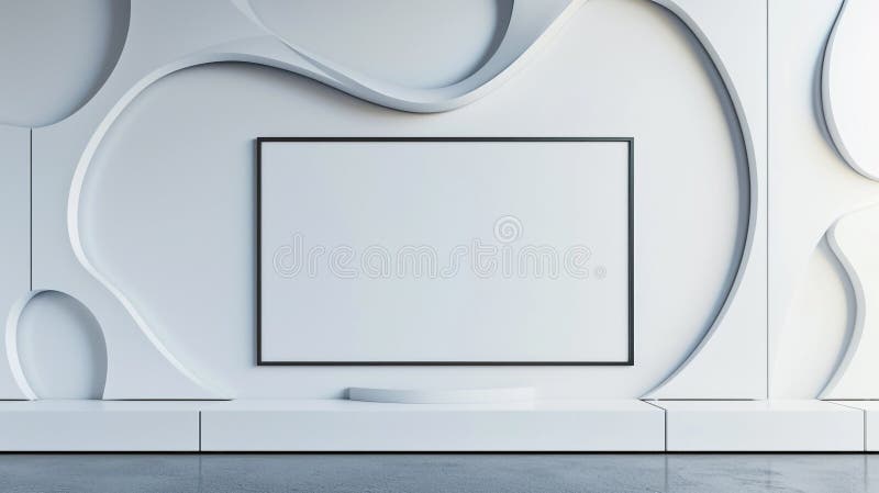A Stylish Media Wall with a Blank Screen LCD, Set Against a White Panel ...
