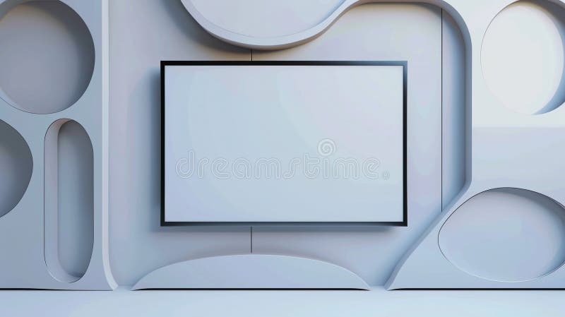 A Stylish Media Wall with a Blank Screen LCD, Set Against a White Panel ...