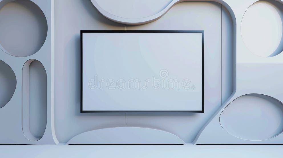 A Stylish Media Wall with a Blank Screen LCD, Set Against a White Panel ...