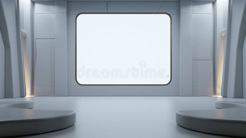 A Stylish Media Wall with a Blank Screen LCD, Surrounded by a White ...