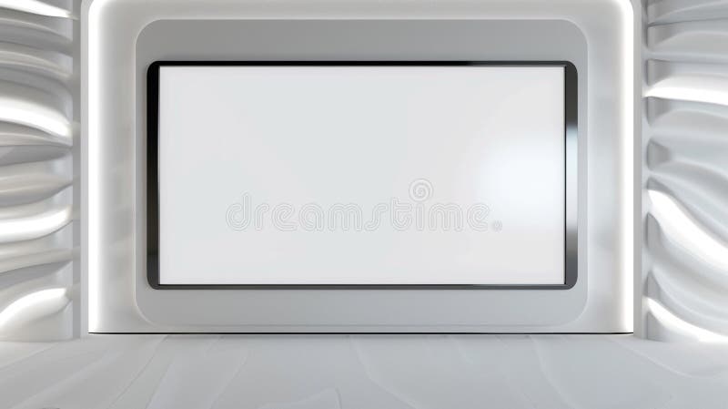 A Stylish Media Wall with a Blank Screen LCD, Surrounded by a White ...