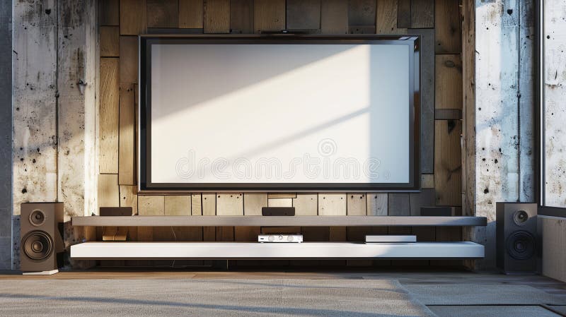 A Stylish Media Wall Featuring a Blank Screen LCD, with a Built-in ...