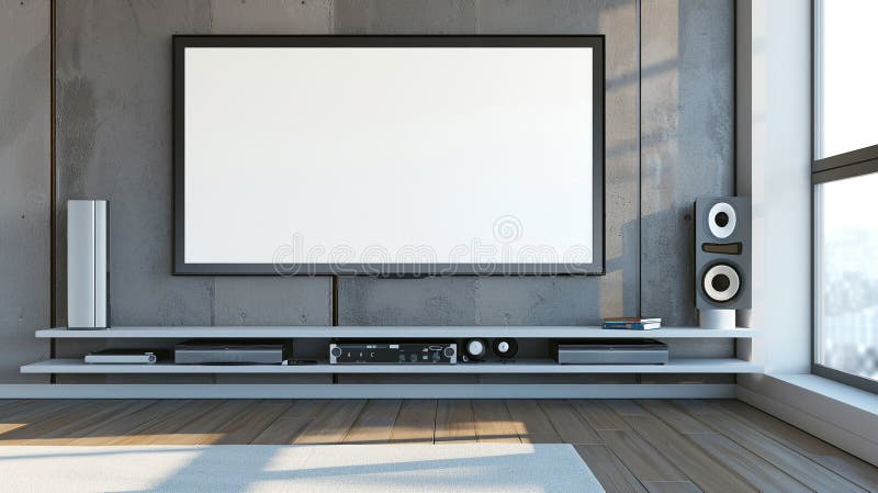 A Stylish Media Wall Featuring a Blank Screen LCD, with a Built-in ...
