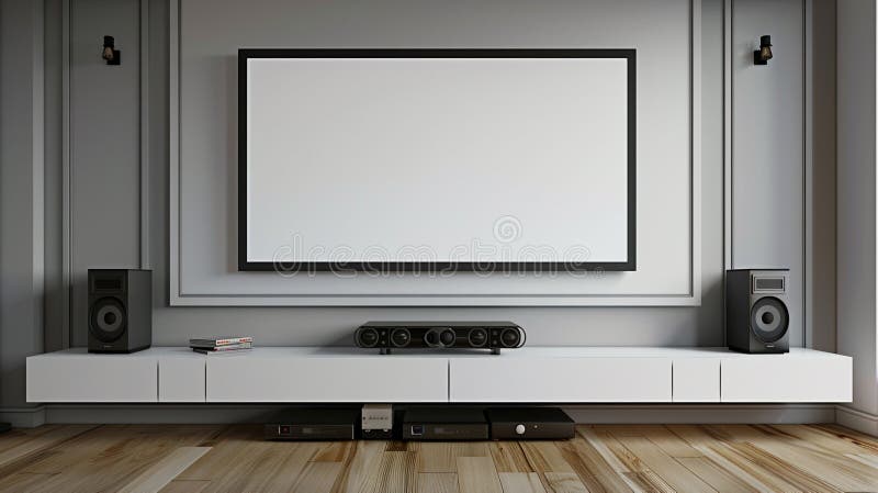 A Stylish Media Wall Featuring a Blank Screen LCD, with a Built-in ...