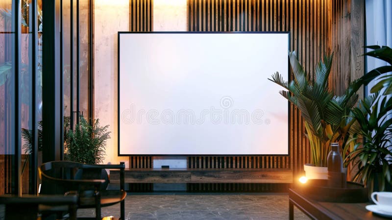 A Stylish Media Wall Featuring a Blank Screen LCD, with a Minimalist ...