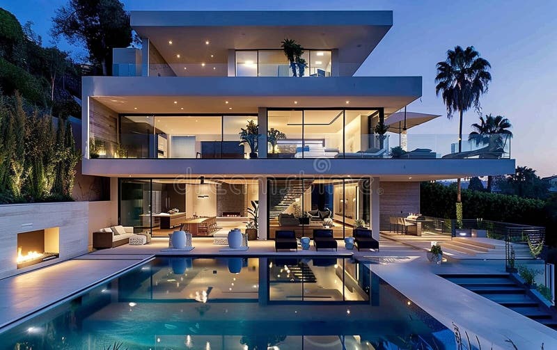 Stylish Midnight Blue 4-Floor House with Swimming Pool -Generative Ai ...