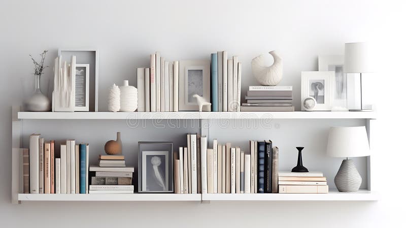 Stylish Minimalist Bookshelf Decor Featuring Neutral Tones Stock ...