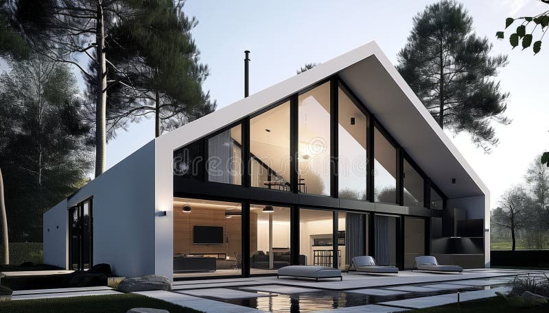 A Stylish, Minimalist House with a Sloping Roof, a Large Front Window ...