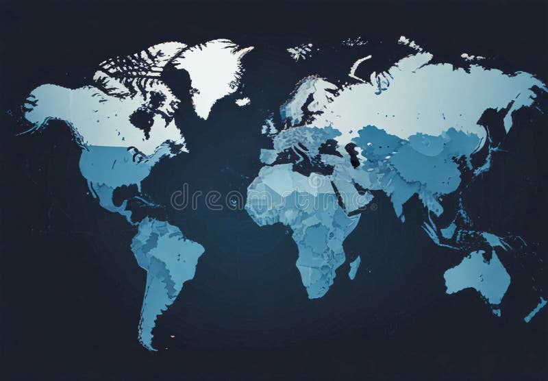 A Stylish, Minimalist World Map in Blue Tones Featuring Clean Vector ...