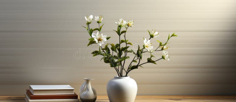 Stylish Minimalistic Interior, Table with Clay Vase with Flowers, Stack ...