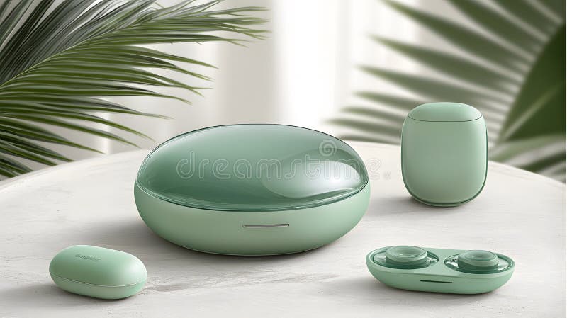 Stylish Mint Green Wireless Earbuds and Case Stock Illustration ...