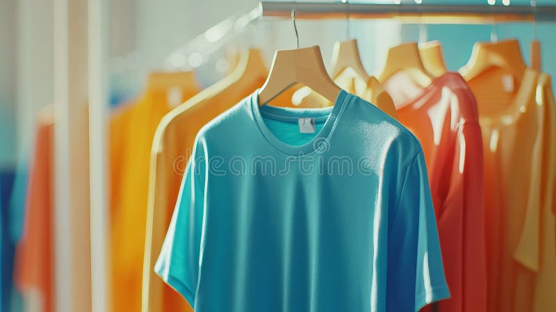Stylish Mockup of Clothing Rack Displaying Colorful Shirts in a Bright ...