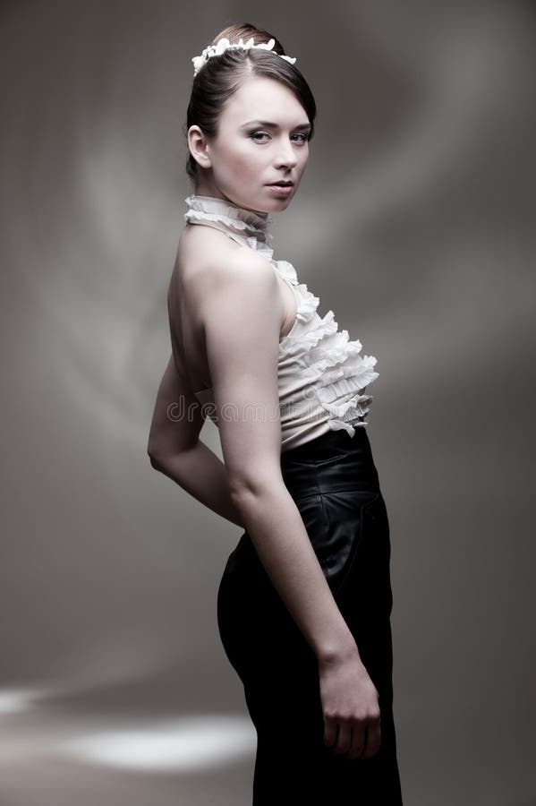 Stylish Model Over Grey Background Stock Image - Image of portrait ...