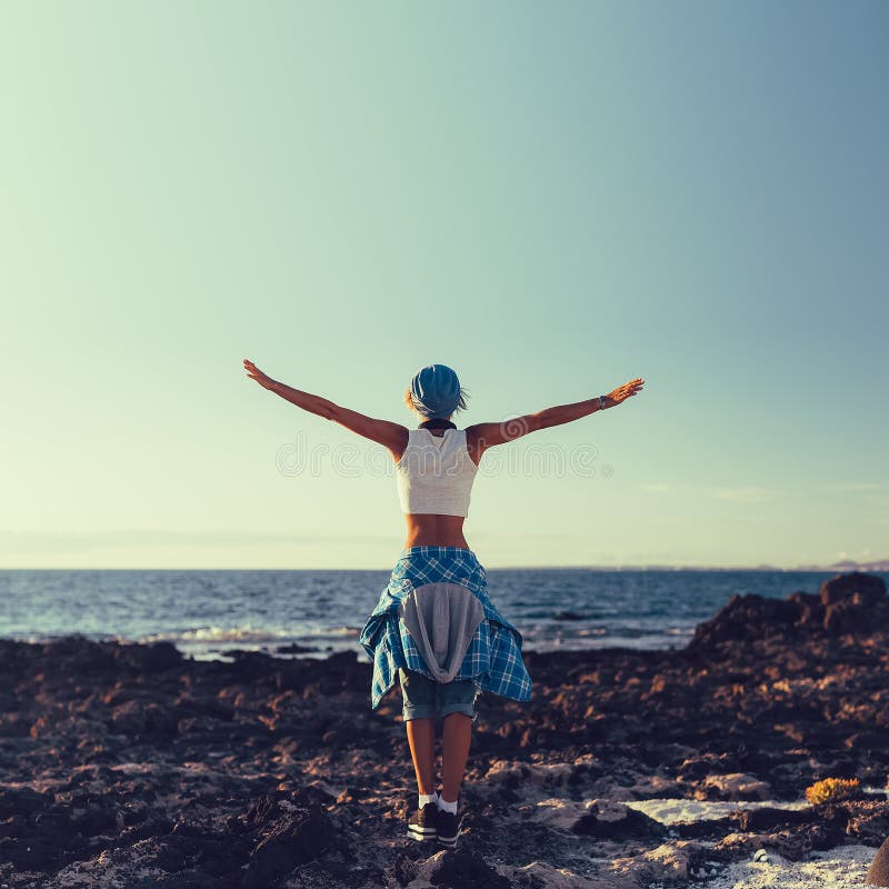 Stylish Model. Relax. Beach Sunset Light Stock Image - Image of canary ...