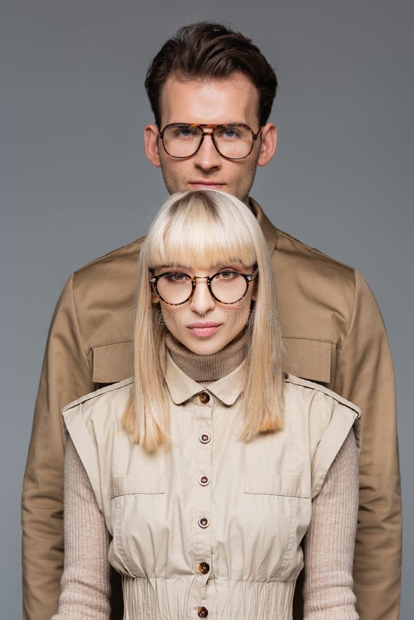 Stylish Models in Glasses Looking at Stock Image - Image of style, grey ...