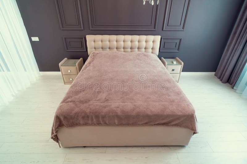 Stylish Modern Bedroom Interior with Big Comfortable Bed Stock Image ...