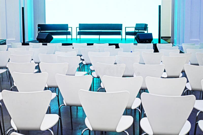 Stylish Modern Conference Room with White Chairs. Stock Image - Image ...