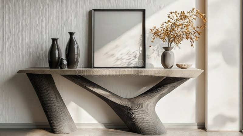 Modern Console Table with Minimalist Decor and Mockup Frame Stock ...