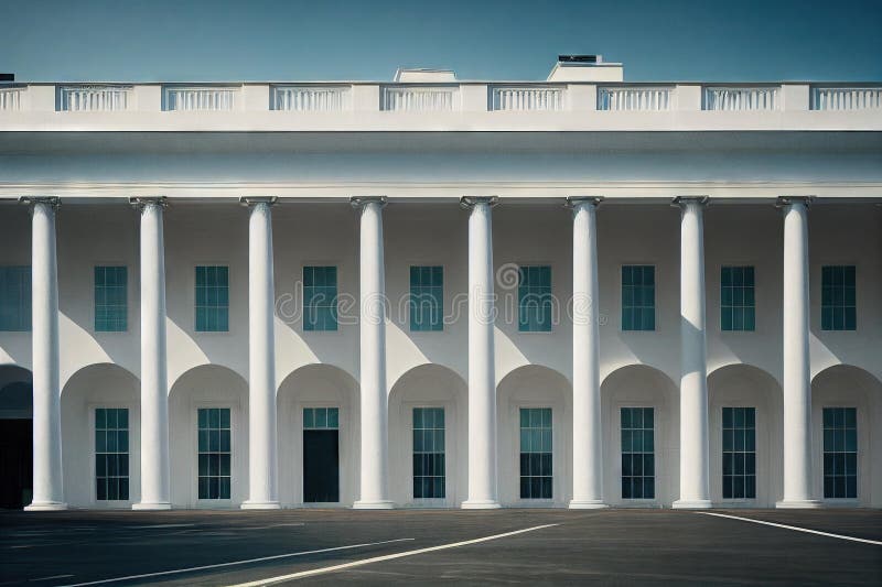 Stylish Modern House Exterior with Columns and Many Windows. Stock ...