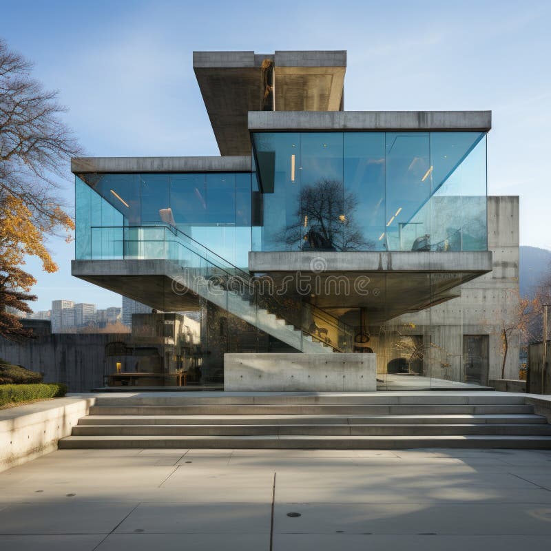 A Stylish Modern House with Transparent Window Stock Illustration ...