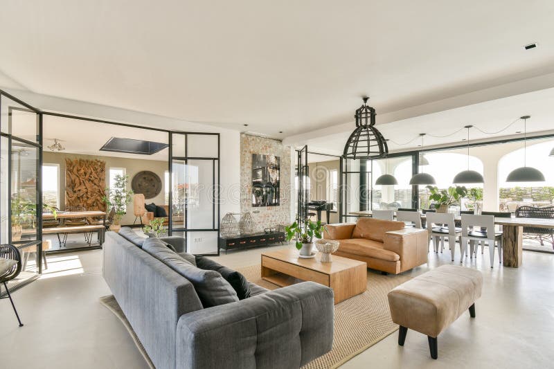 Modern Interior Design with Open Layout Stock Image - Image of elegant ...